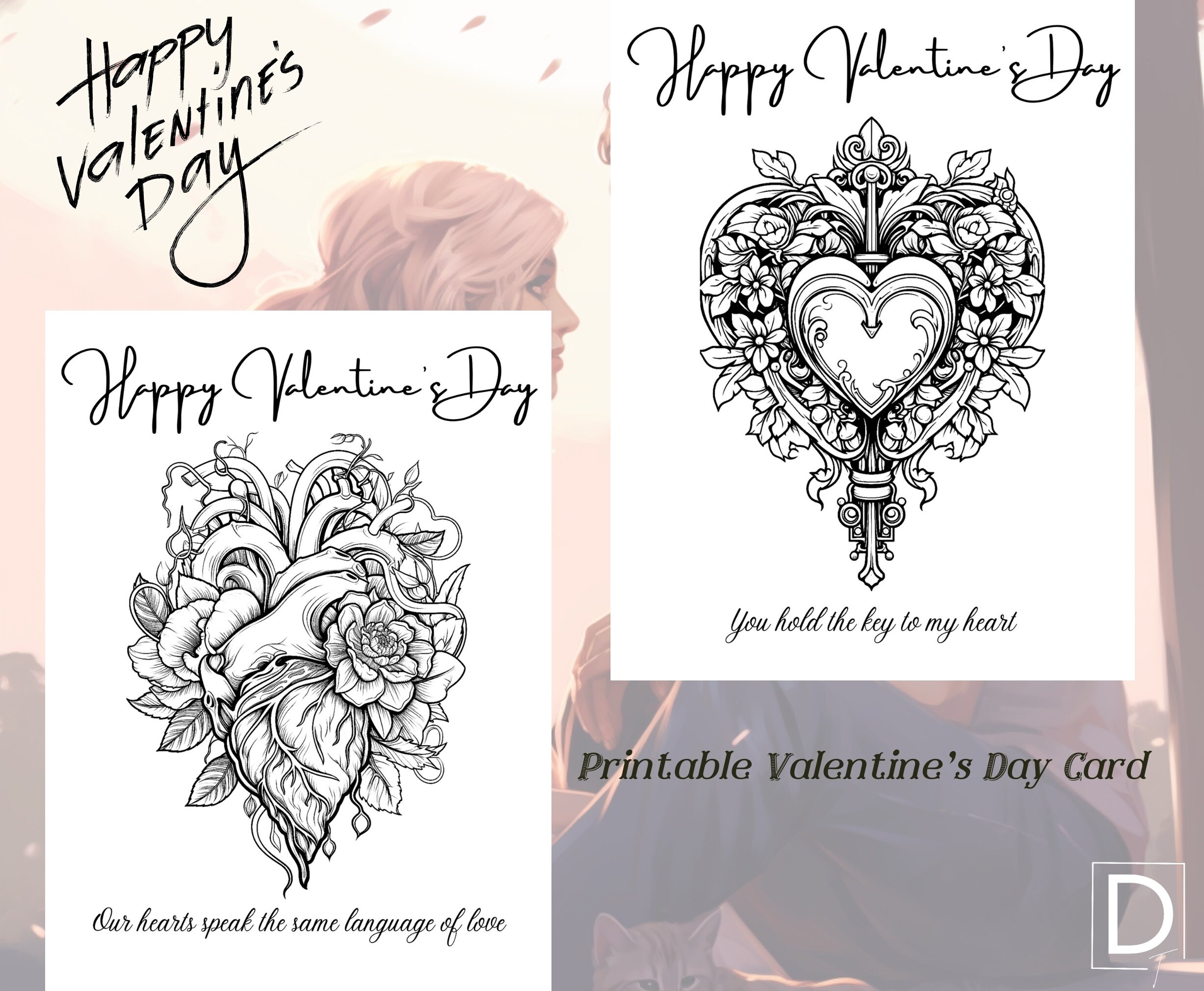 Valentine Day Love Printable Card Note, Digital Girlfriend Post Card ...