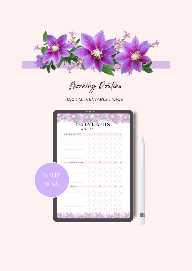 Floral Minimalist Daily Planner Printable , Digital Daily Undated ...