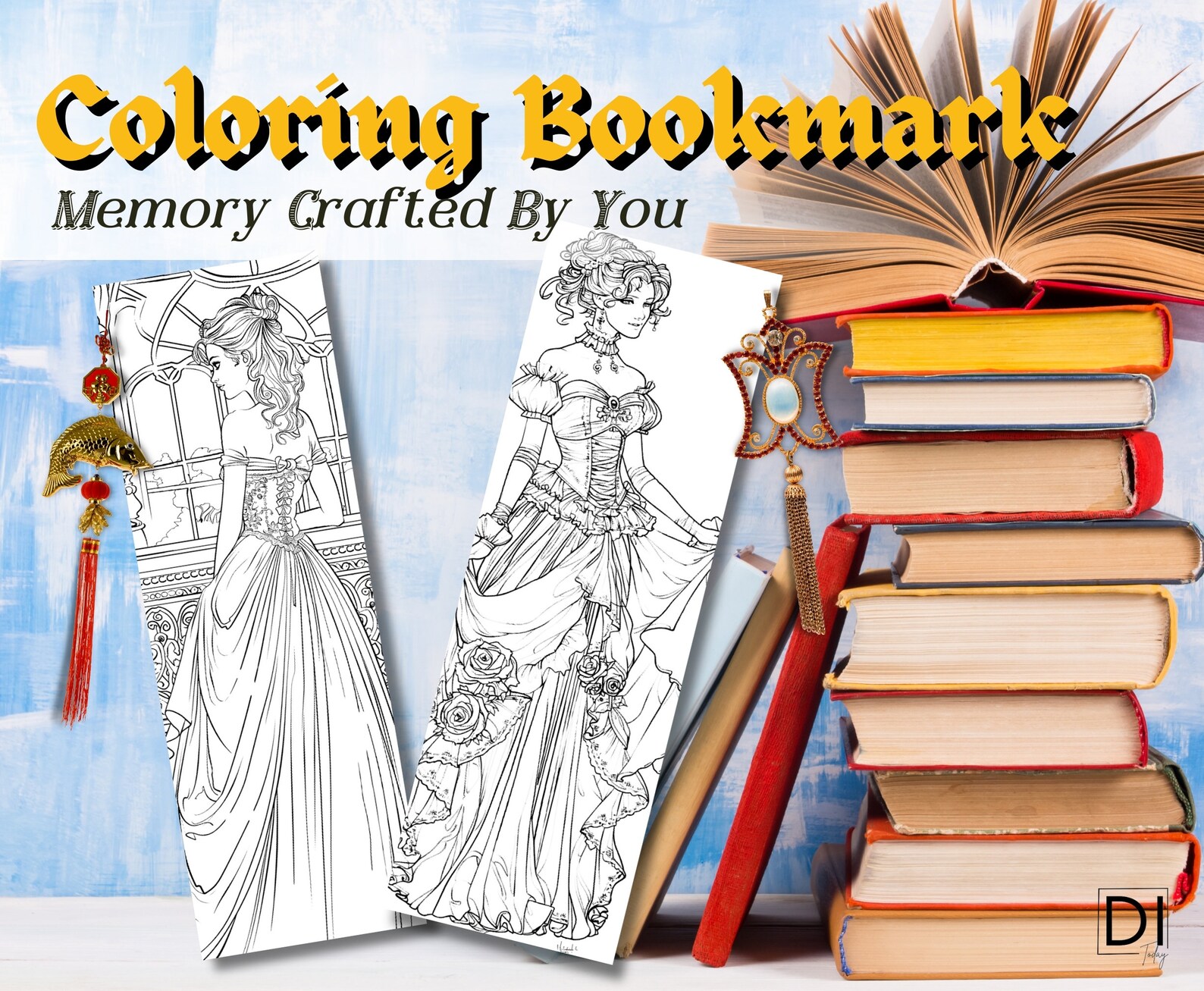 12 Princess Coloring Bookmark for Kids , Princess at the Ball Dress ...