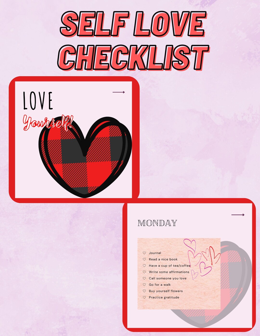 Self Care Self Love Checklist Printable Daily Routine Self Etsy