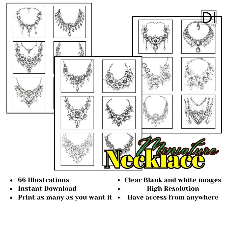 Fantasy Women Jewerly Coloring Book , Necklace Colouring Book Page , Ai ...