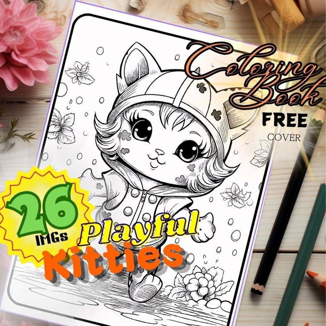 Cute Kitties Coloring Book for Children Toddlers, Adorable Cat Scenes ...
