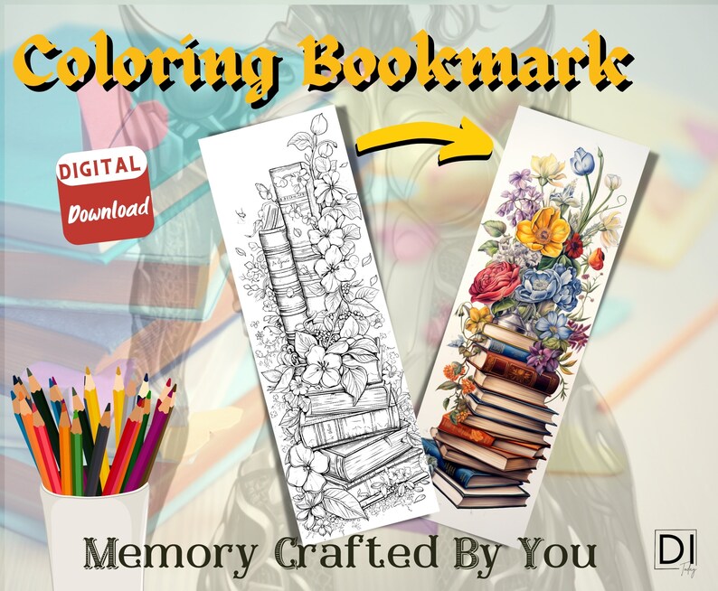 12 Flower Coloring Digital Bookmark Set, Gift for Book Lover Teacher ...