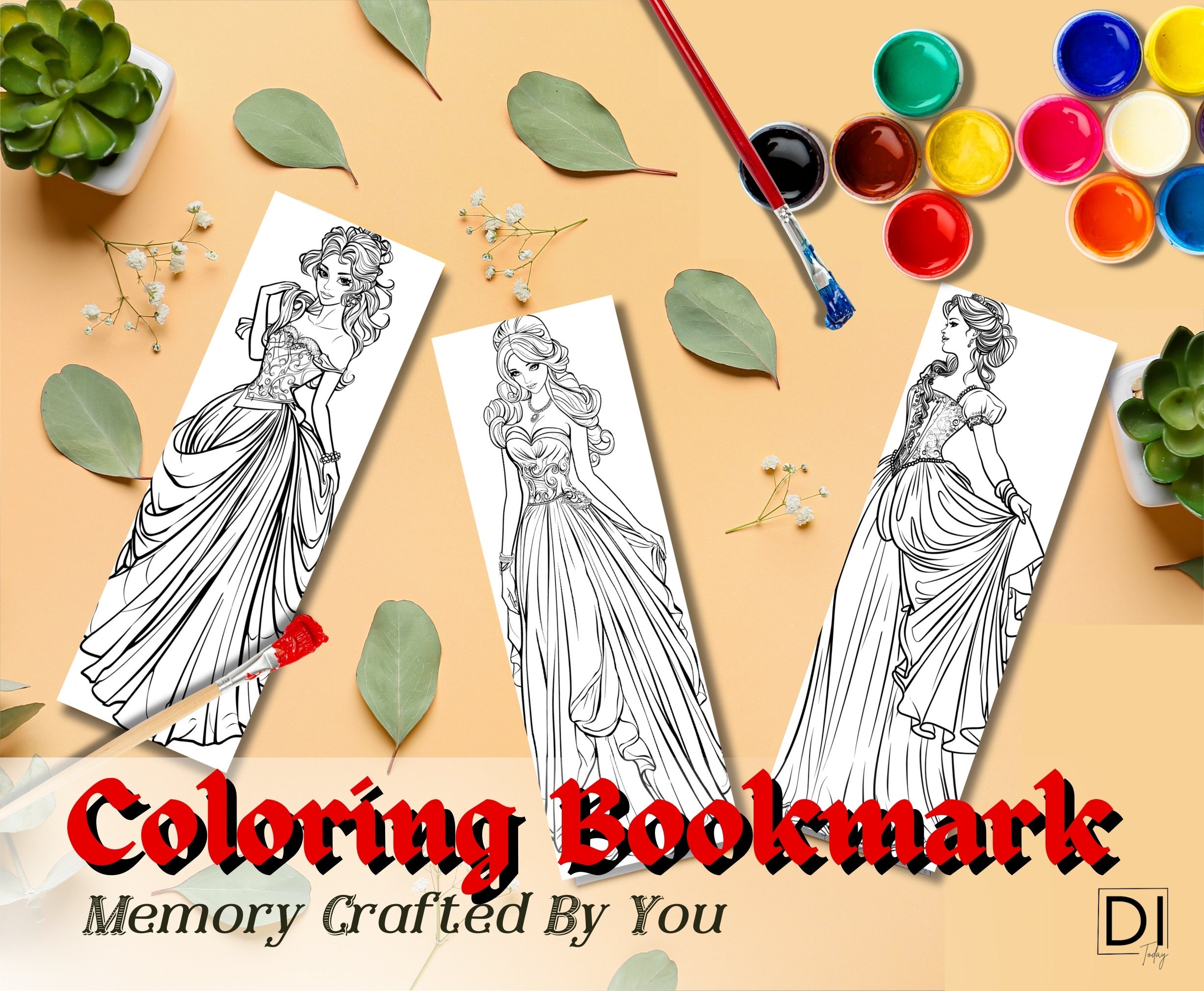 12 Princess Dress Coloring Bookmark for Kids , Ballroom Princess Dress ...