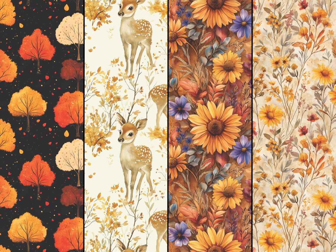 Seamless Fall Leaves Pattern, Autumn Floral Digital Paper, Fall Junk ...