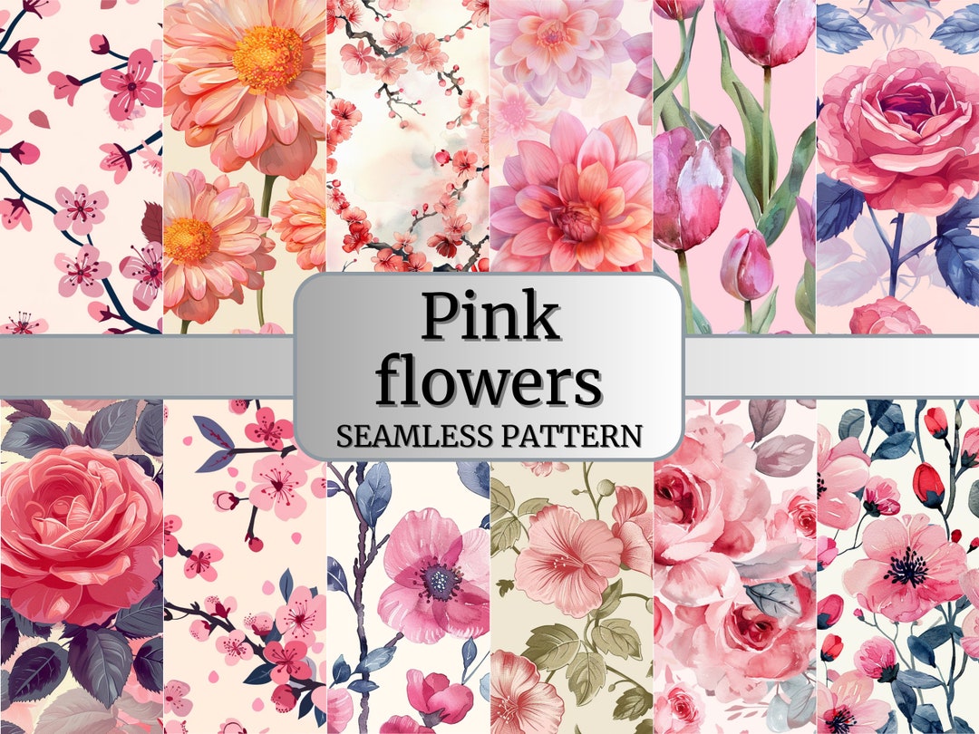 12 Pink Watercolor Floral Printable Paper Seamless Shabby Chic Instant