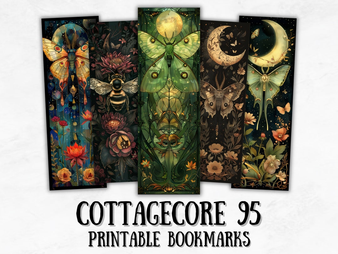 Dark & Light Cottagecore Bookmarks Printable 95 PNG 19 JPG Sheets Print ...