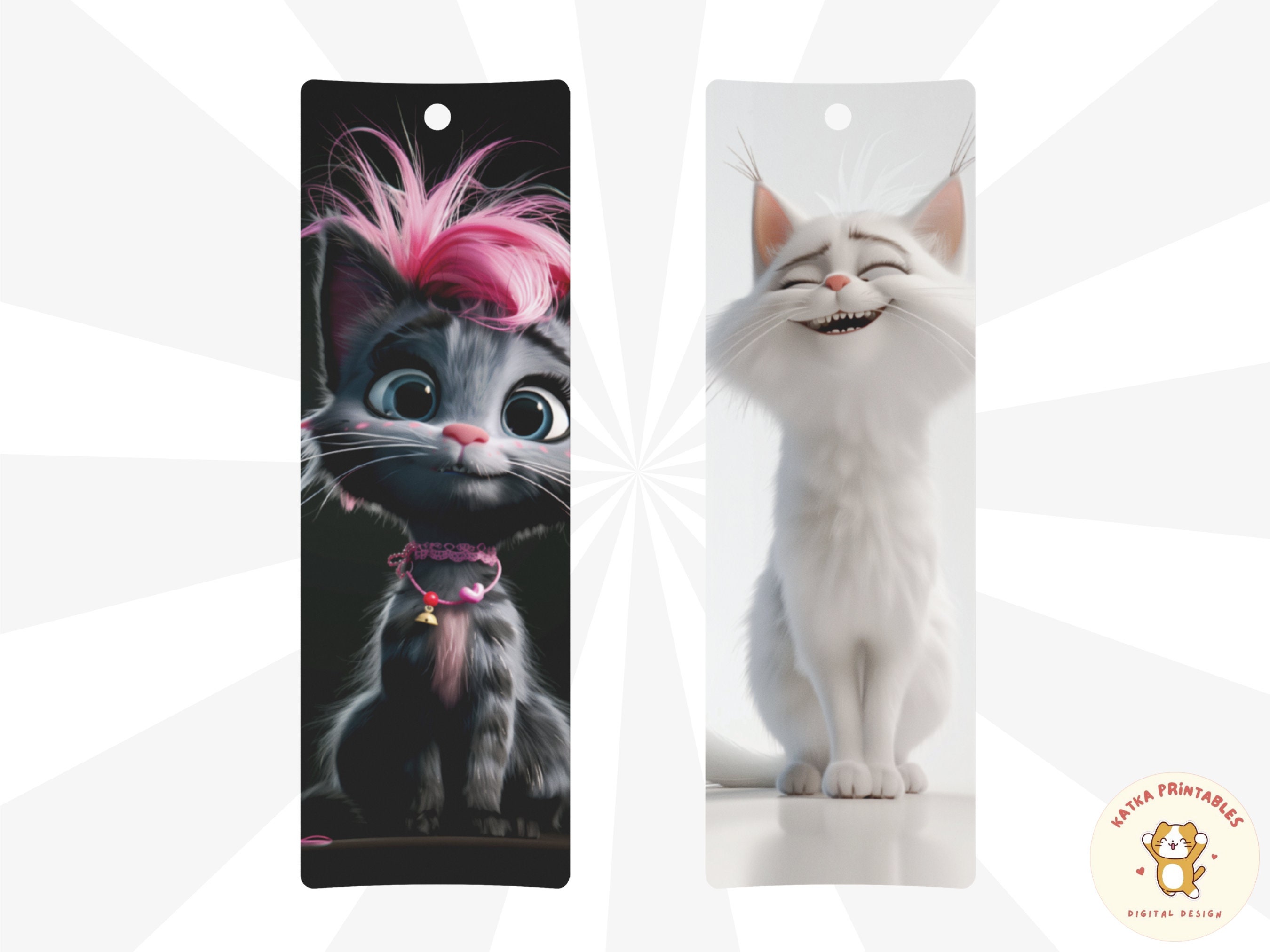 Fluffy Cartoon Cats Printable Bookmarks, Cute Bookmark Set, Bookmarks ...