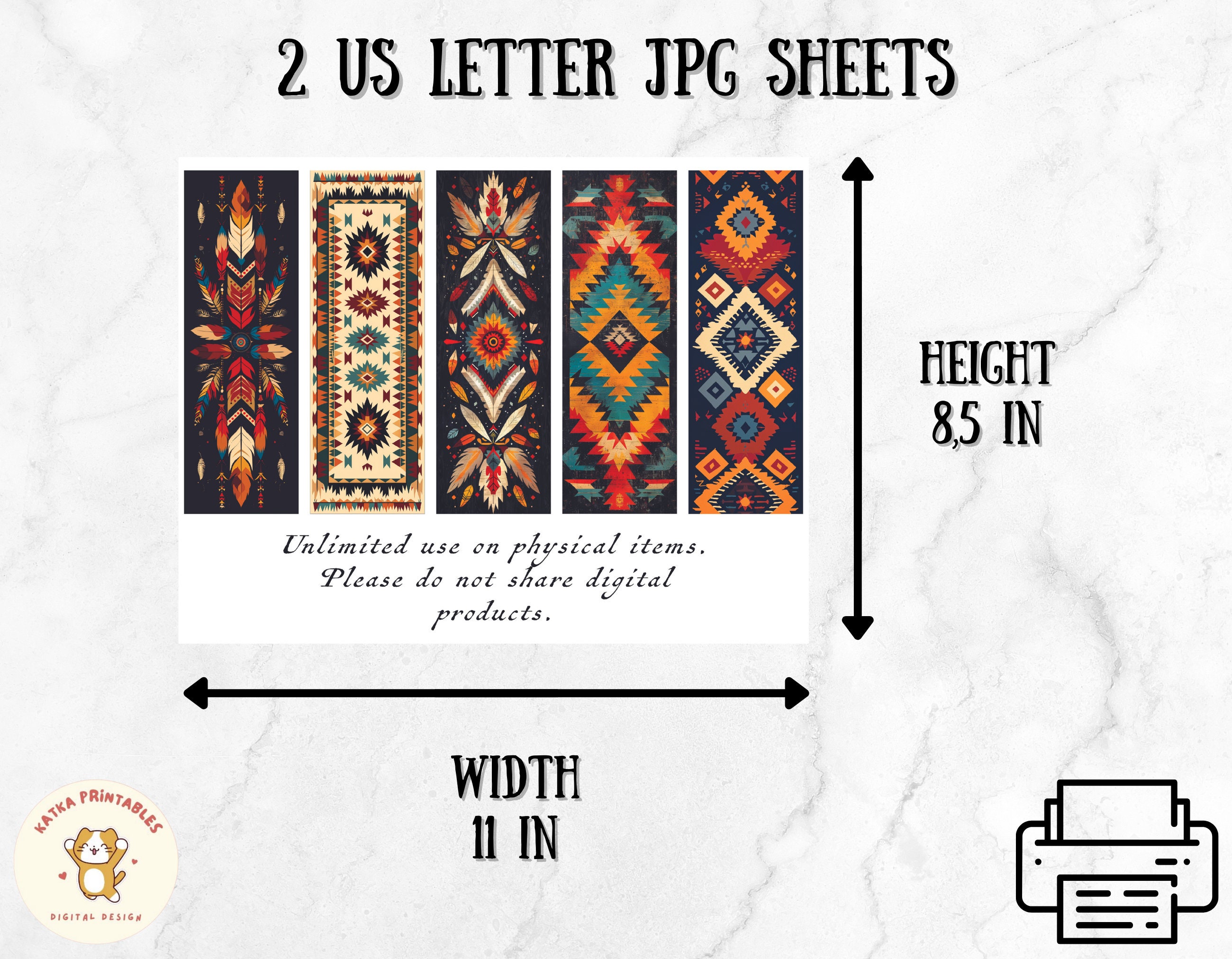 Native American Pattern Inspired Printable Bookmarks 10 PNG & 2 JPG ...