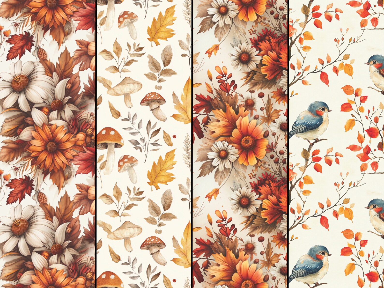 Seamless Fall Leaves Pattern, Autumn Floral Digital Paper, Fall Junk ...
