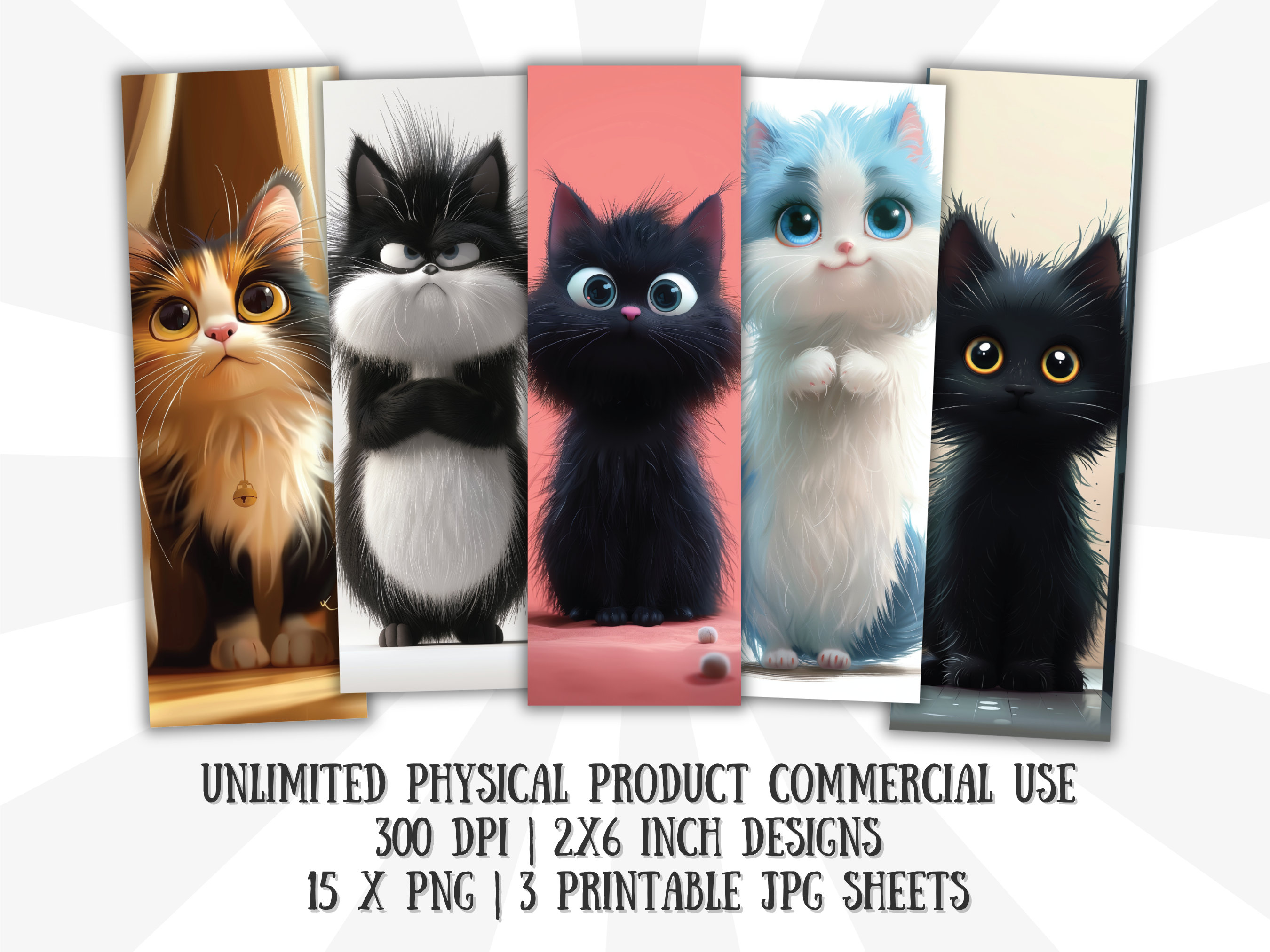 Fluffy Cartoon Cats Printable Bookmarks, Cute Bookmark Set, Bookmarks ...