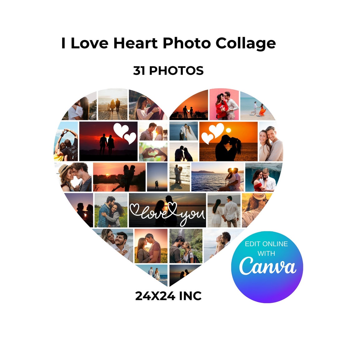 Heart Photo Collage Template , Couple Photo Collage , Canva Frame ...