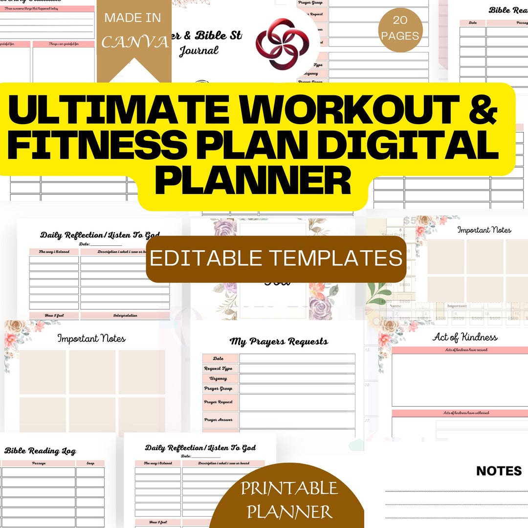 Ultimate Workout & Fitness Plan Digital Planner | Fitness Planner ...