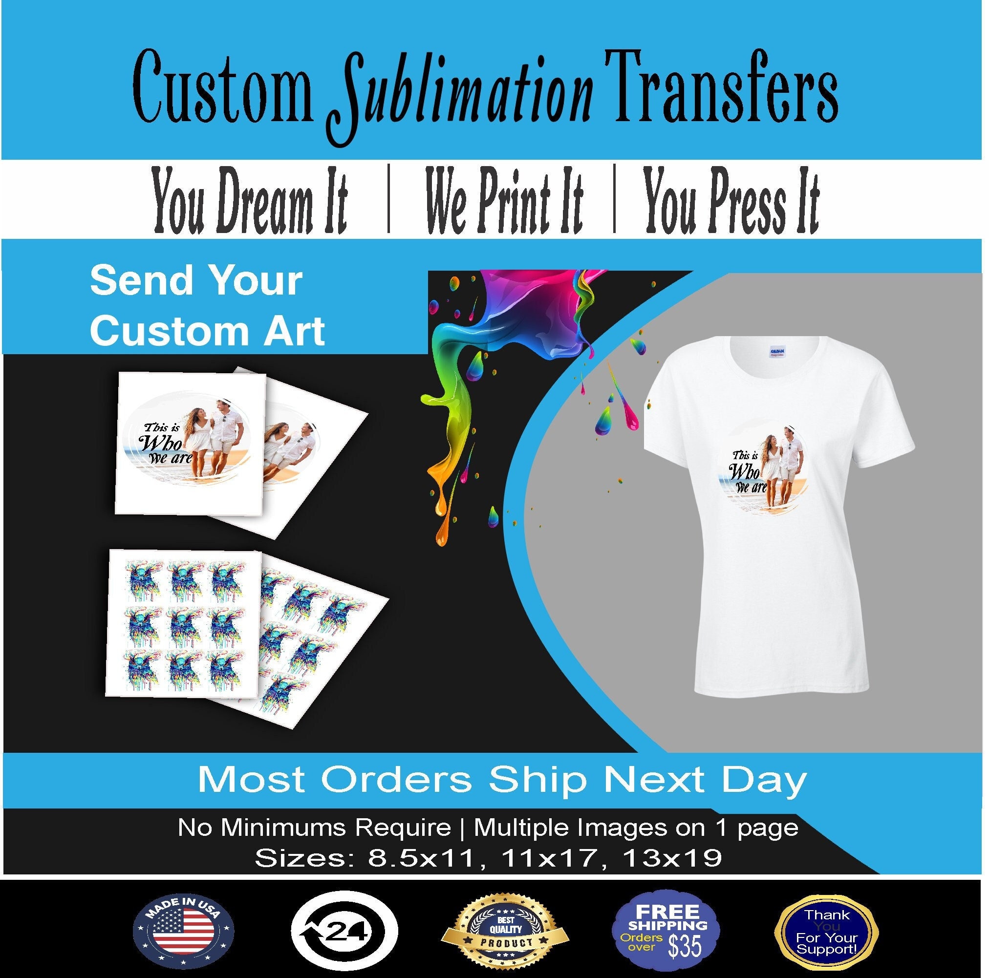 Custom Ready to Press Sublimation Transfers, You Design and We Print ...
