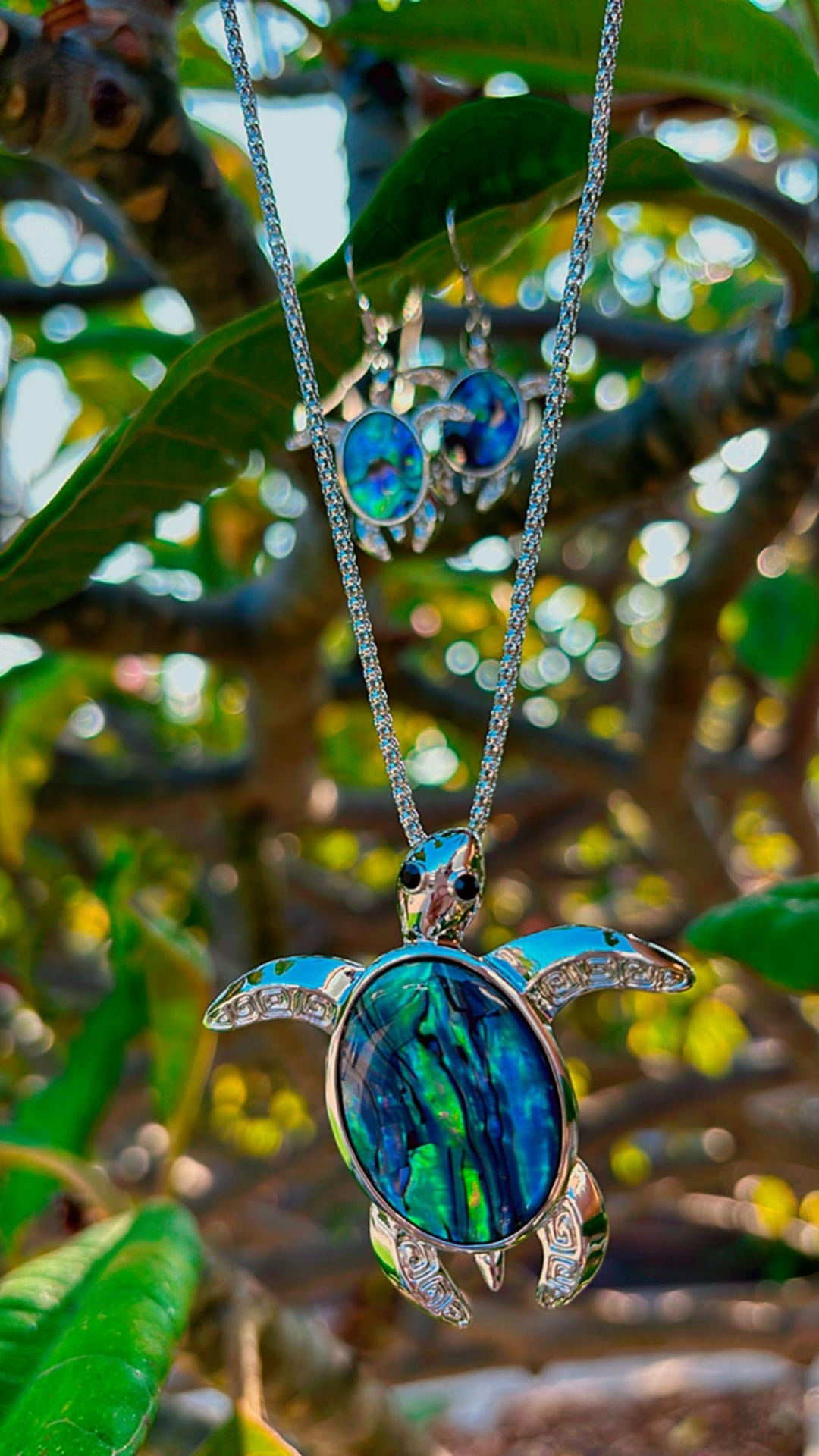 Abalone Turtle Pendant Necklace and Earring Set - Etsy