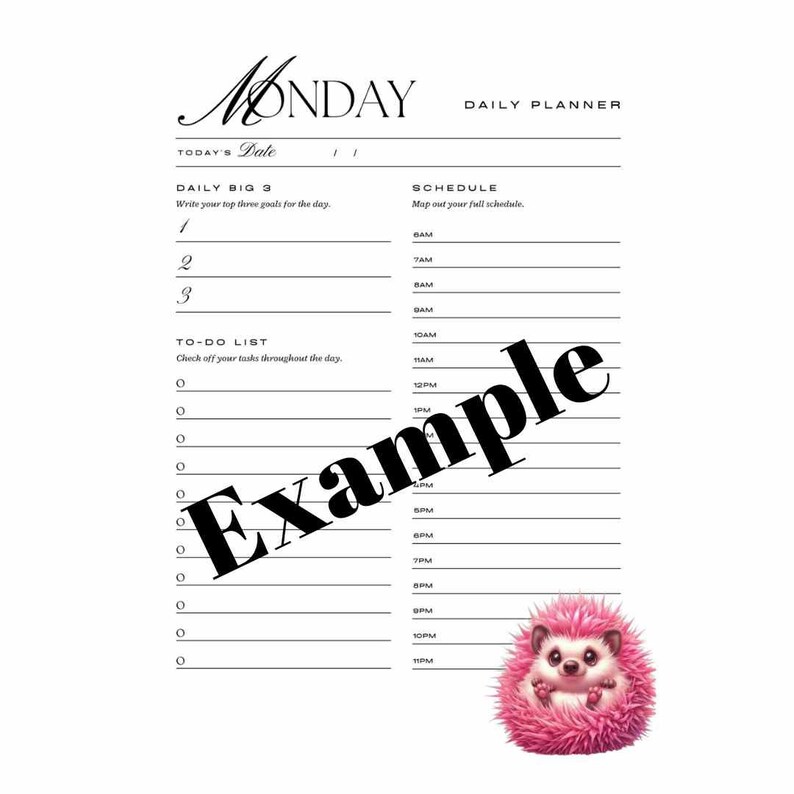 Cute Pink Hedgehog 7 Day Planner With Notes - Printable PDF - Etsy