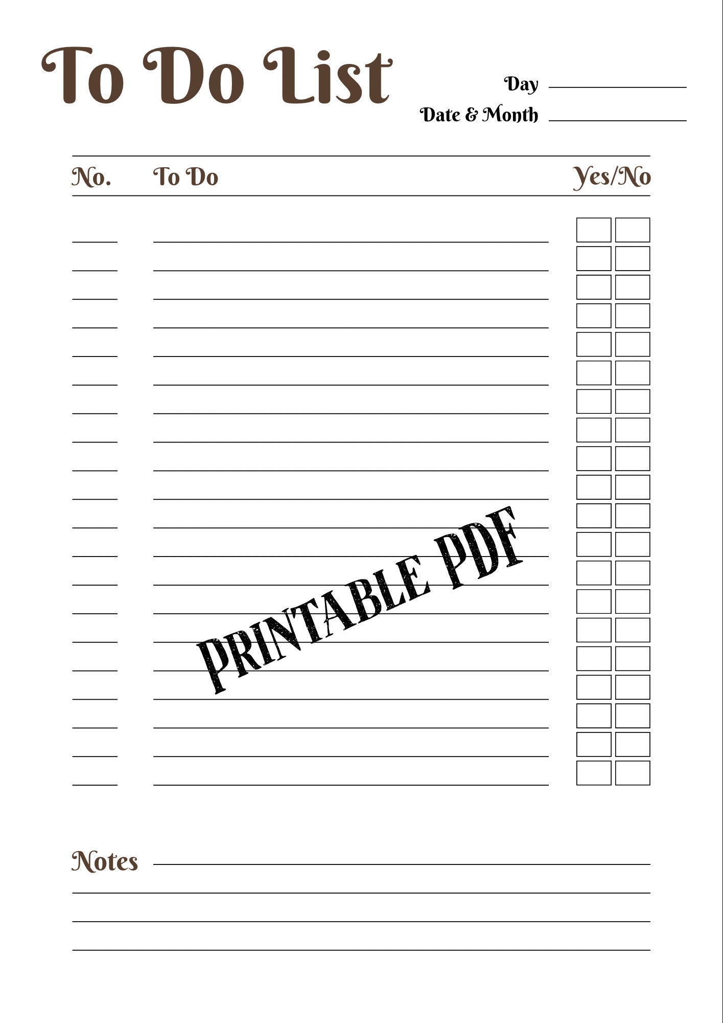 Plain Single Page to Do List - Printable PDF - Etsy