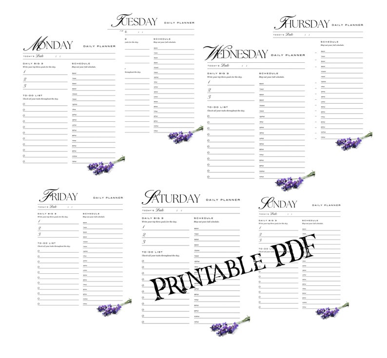 Lavender 7 Day Planner - Printable PDF - Etsy