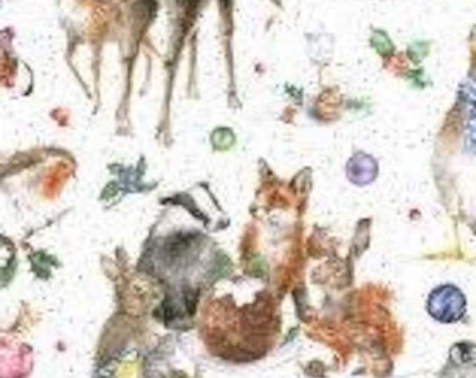 Fabric One Snowy Day Christmas Animals Deer Fox Rabbits Penguin Badger ...