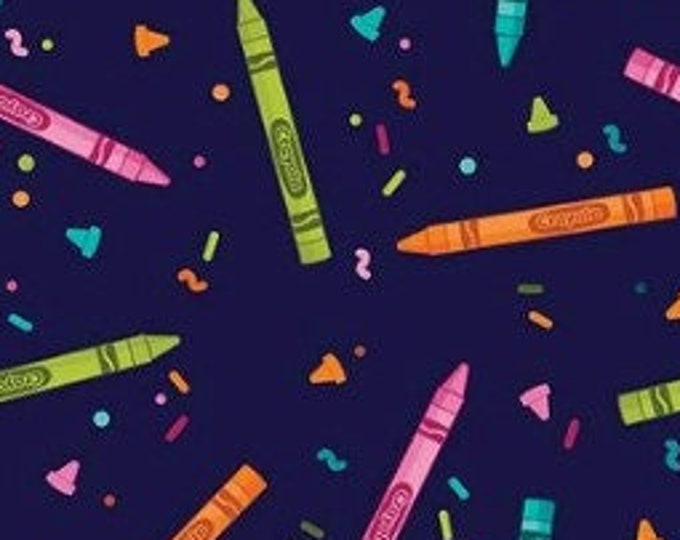 SALE! 1 Yard Fabric Crayola Licensed Colors of Kindness Crayons Navy ...