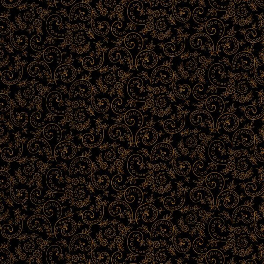 Fabric Tan Swirl Vines on Black Butternut and Peppercorn II Quilt ...