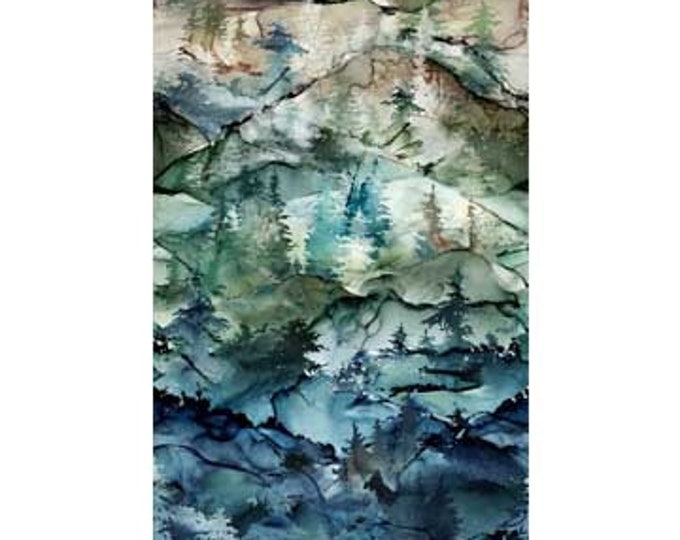 Fabric Northern Peaks Trees Mountain Rocks Scenery Border Quilt Cotton ...