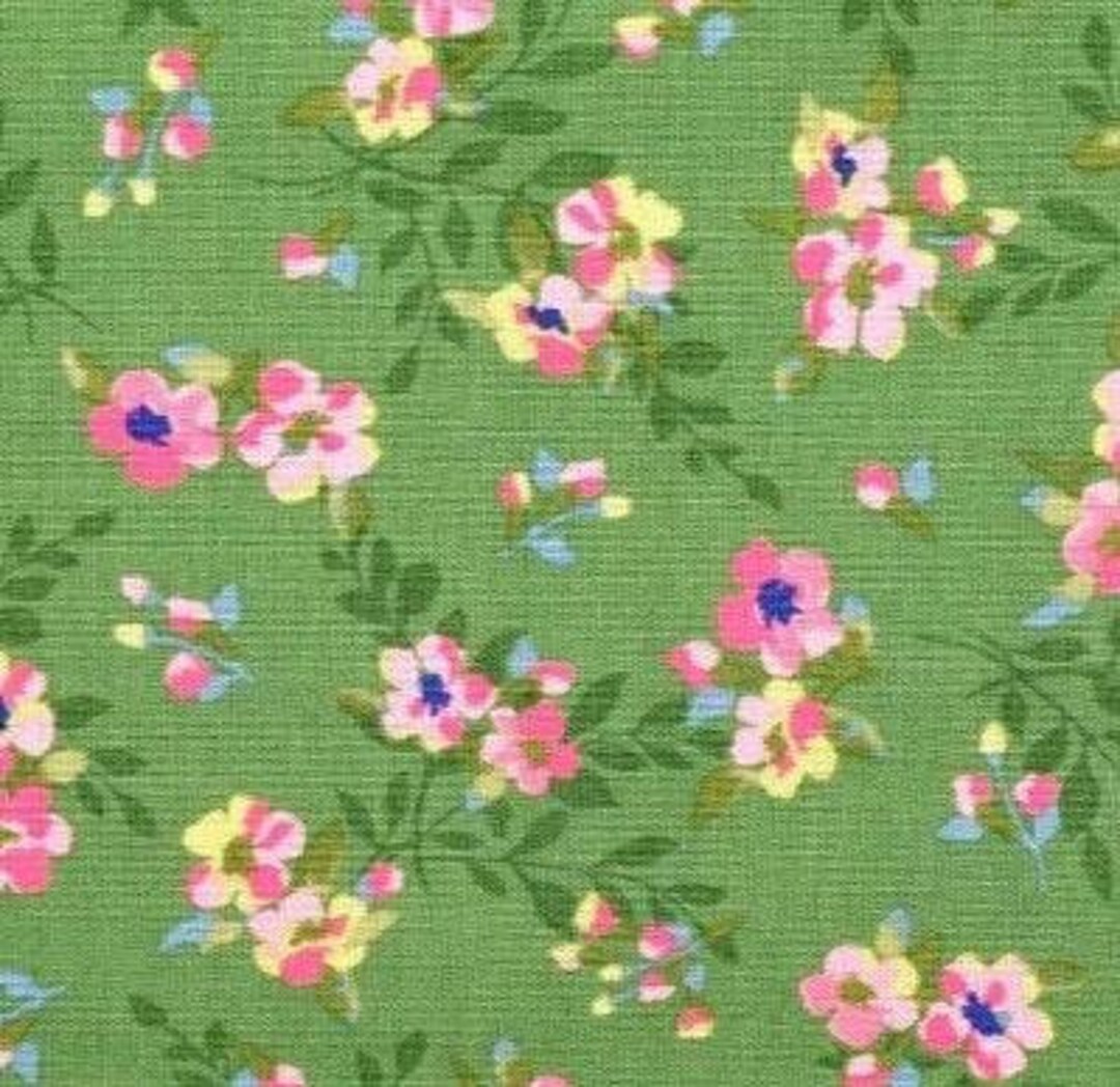 SALE Fabric Rethink Pinks Small Pink Floral Green Cotton Quilt Fabric ...
