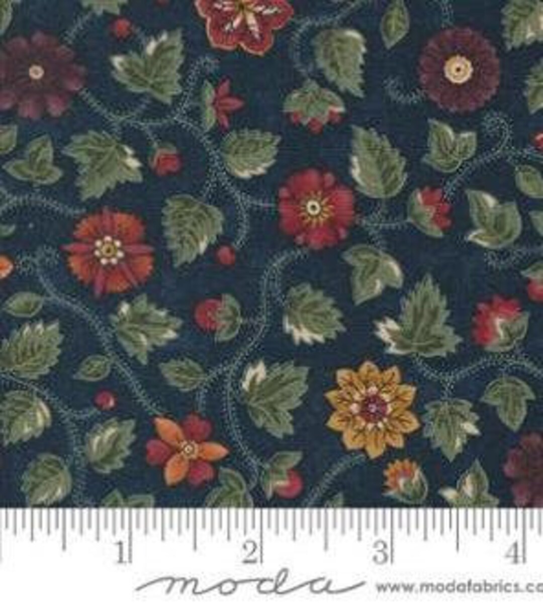 Fabric Kansas Troubles Color Flowers Navy Chickadee Landing Cotton ...