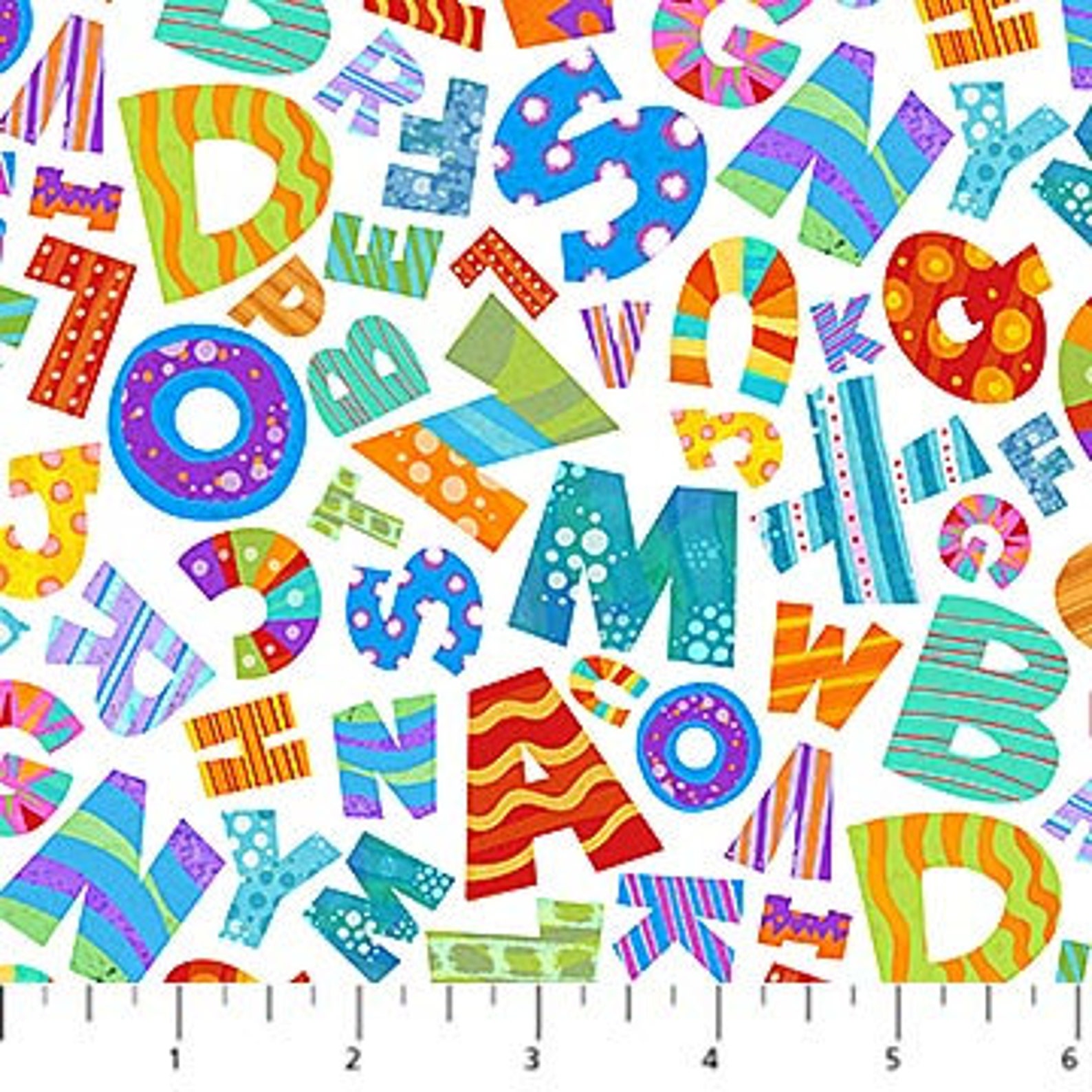 Fabric ABC 123 Colorful Alphabet Letters White Northcott Quilt Yardage ...
