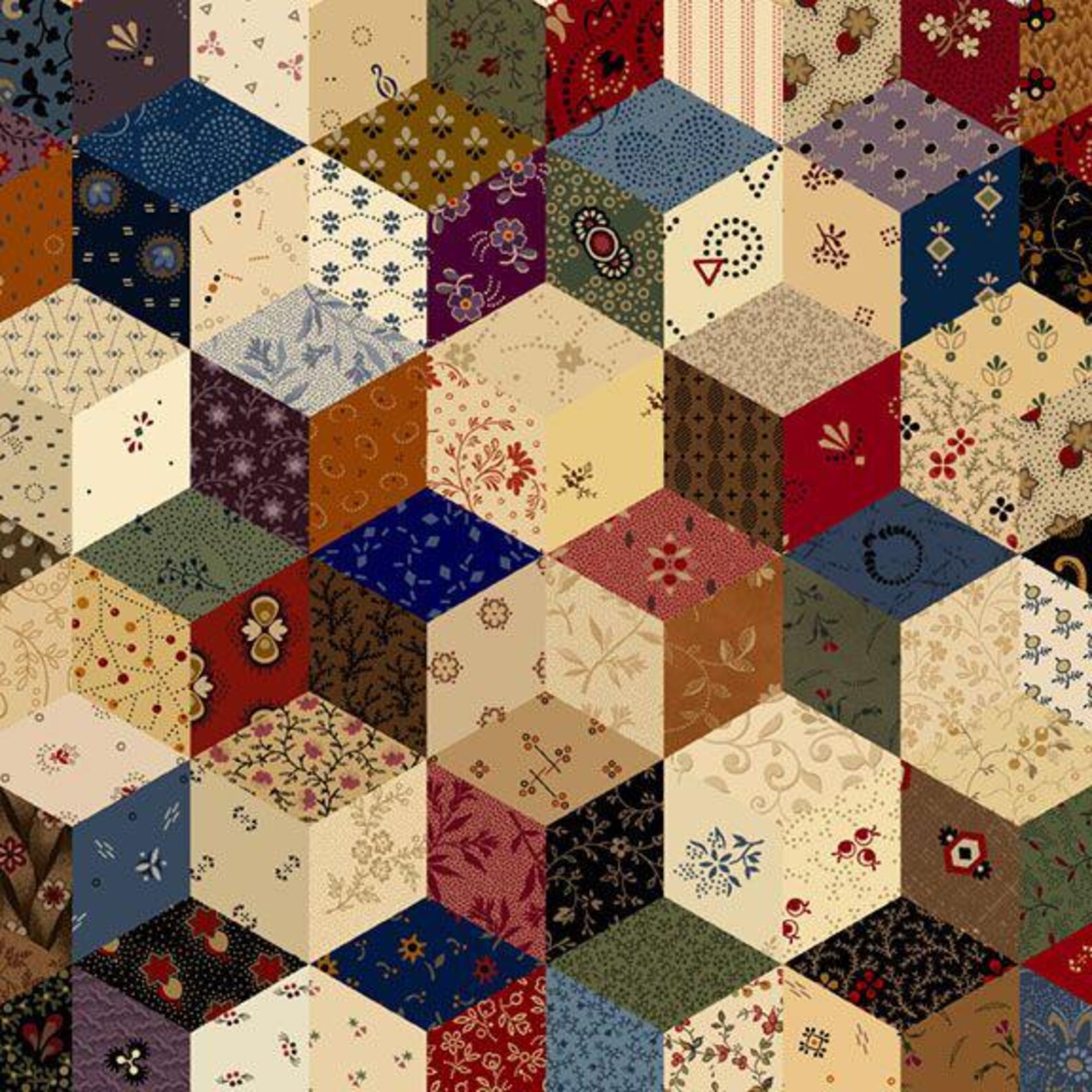 Fabric Cheater Print Patchwork Pam's Stars Earthtones Marcus Quilt ...