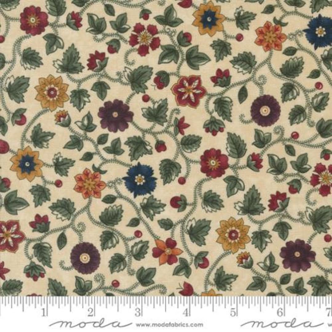 Fabric Kansas Troubles Multi Color Flowers Tan Chickadee Landing Cotton Quilt Moda Yardage 9740 ...