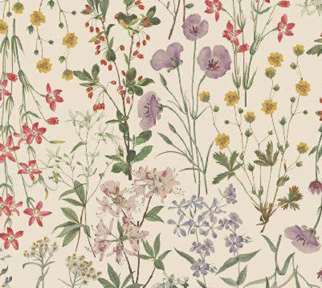 Fabric Flower Stems Toss Cream Botanical Journal Smithsonian Marcus Quilt Cotton 650853 - Etsy