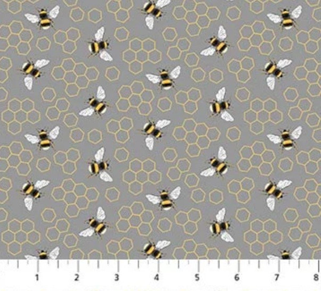 Fabric Beecroft Honey Bees Grey Honeycomb Northcott Quilt 26674-95 ...