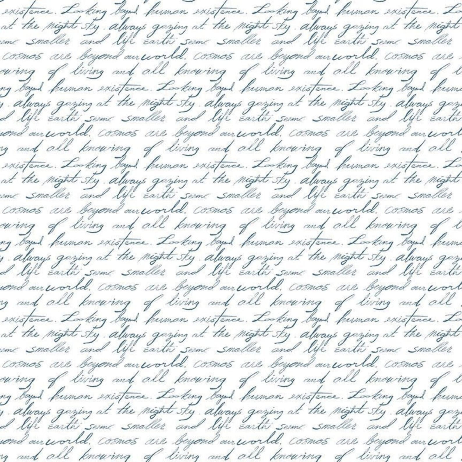 SALE Fabric Blue Handwriting Script White Cotton Quilt Dear Stella ...