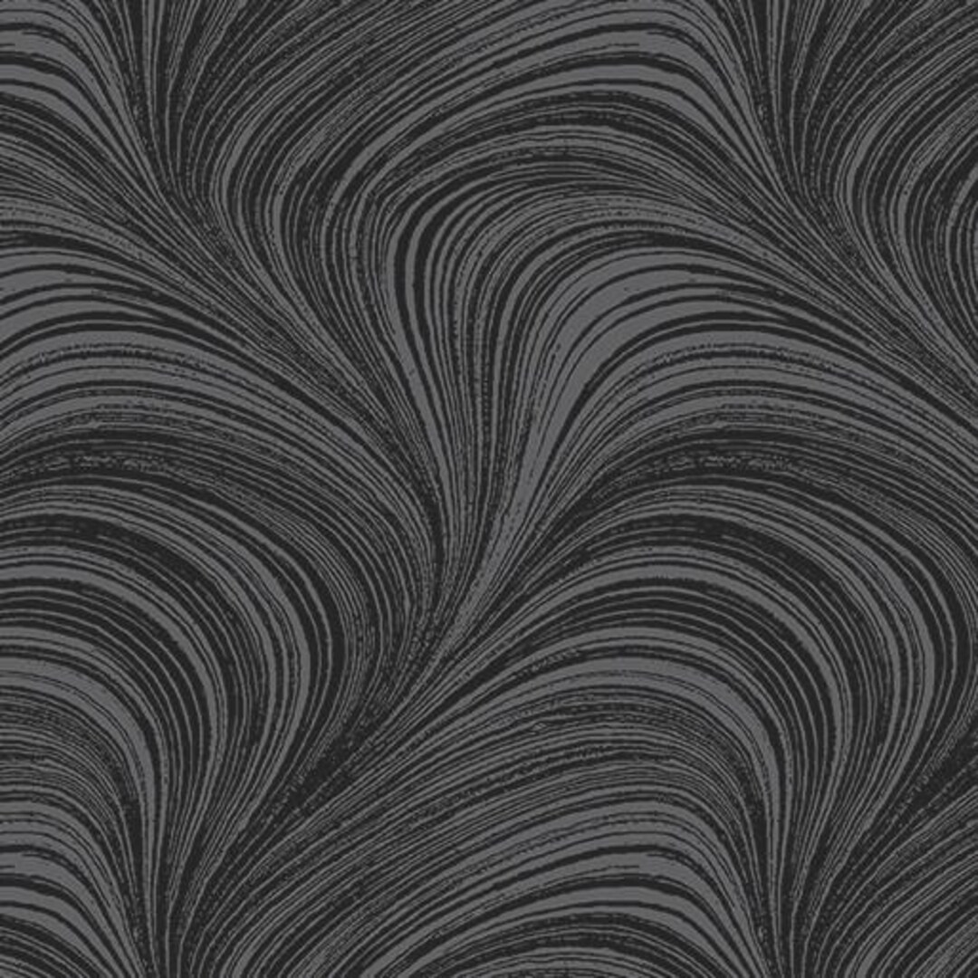 Fabric Shiny Silver Pearlescent Wave Texture on Charcoal Black Jackie ...