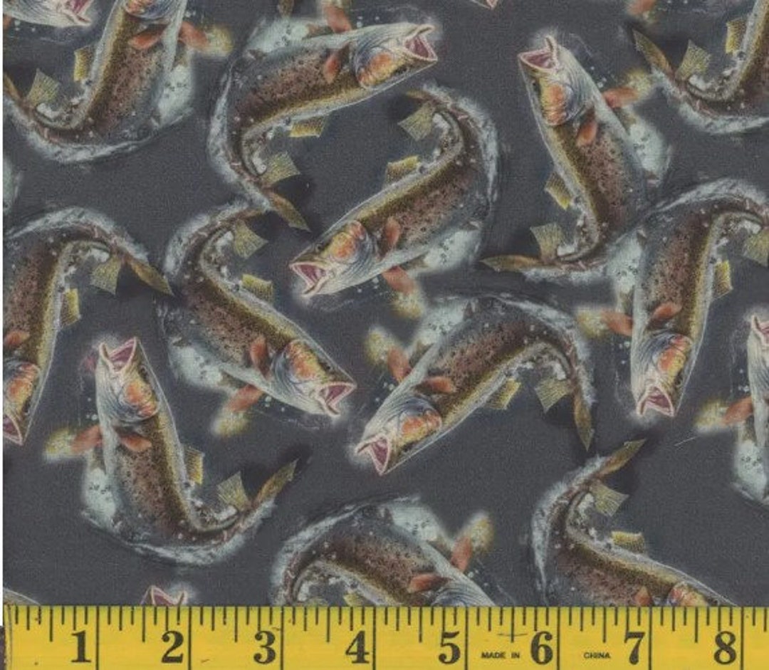 Fabric Rainbow Trout Grey Quilt Cotton Digital Mook Fabrics Yardage - Etsy