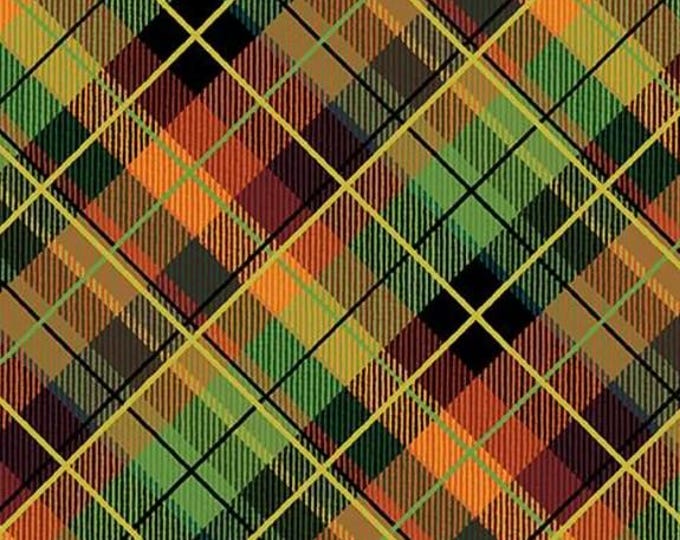 Fabric Diagonal Plaid Green Orange Black Gather Together Collection ...