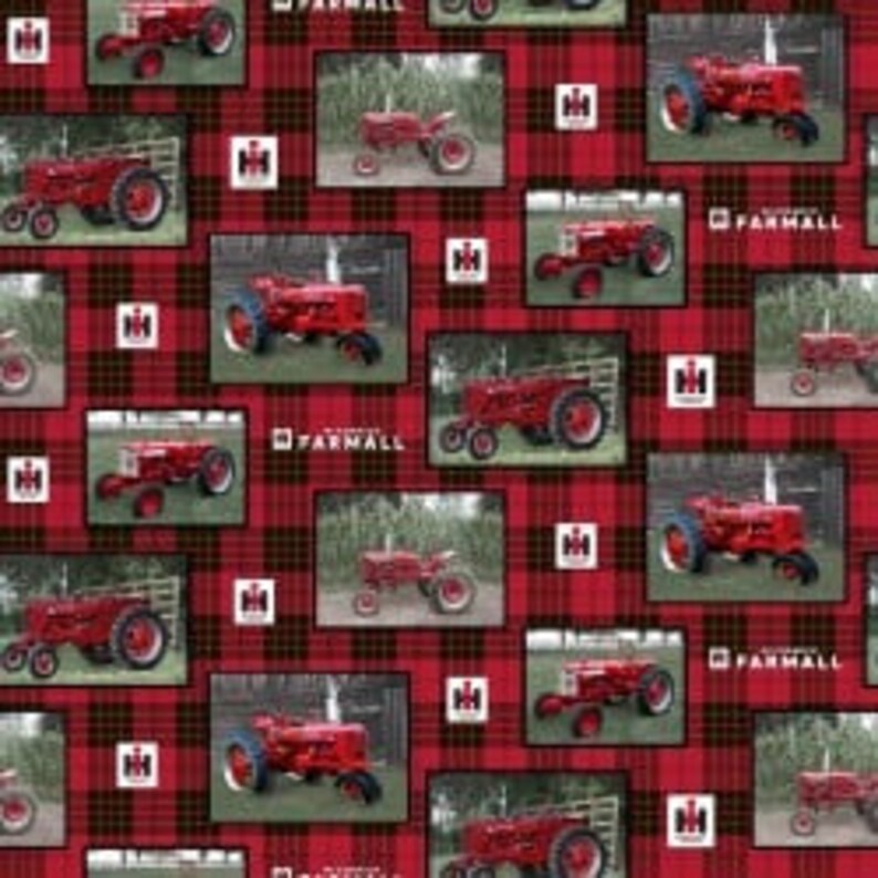 Fabric Licensed Farmall Tractor Vintage Antique Cotton Quilt Sykel ...