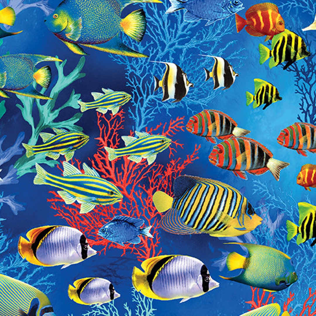 Fabric Aquarium Tropical Salt Water Fish Jewel of the Sea Oceana Cotton ...