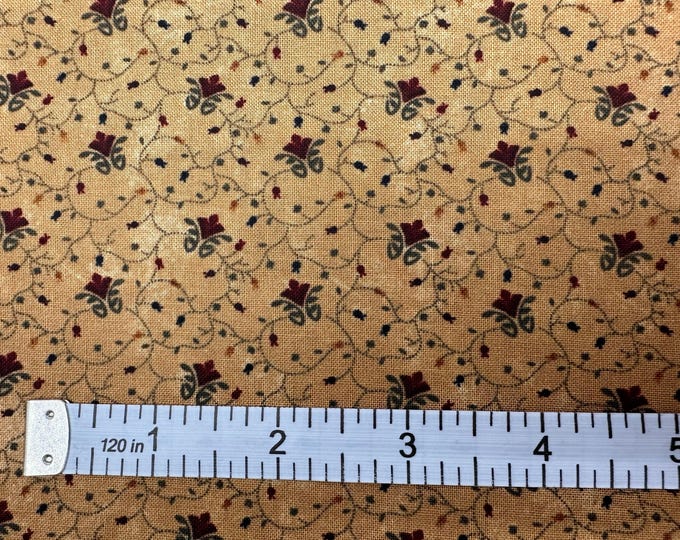 Fabric Scrolling Flowers on Tan Garden Inspirations Kansas Troubles ...