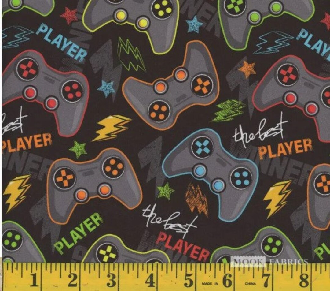 Fabric Video Game Controller Player Black Digital Cotton Quilt Mook ...