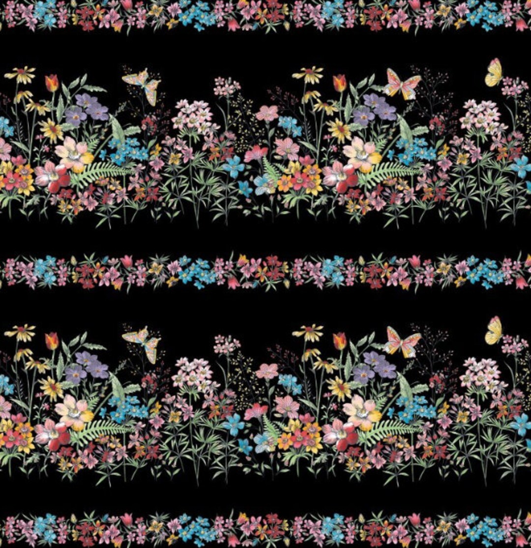 Fabric Meadow Edge Flower Border Stripe Maywood Cotton Quilt Fabric ...