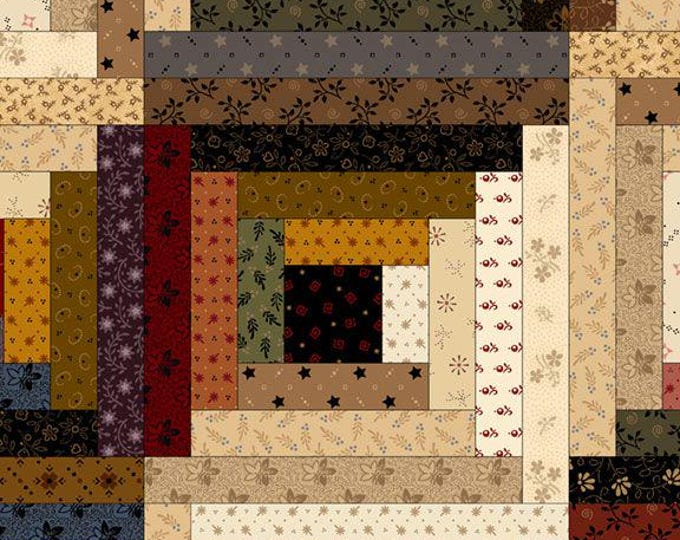 Fabric Cheater Print Log Cabin Blocks Earthtones Pam's Cabin Pam Buda ...