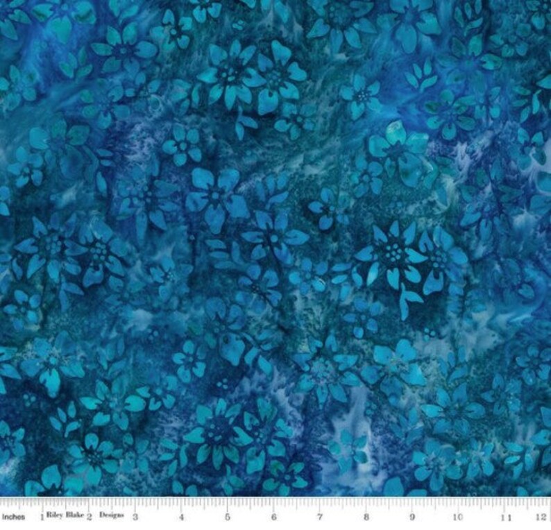 BATIK Fabric Expressions Mediterranean Blue Flower BATIK Cotton Quilt ...