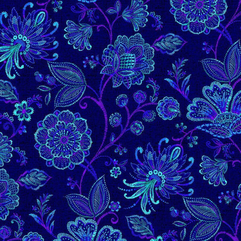 Large Jacobean Blue Fabric Timeless Treasures Quilt Cotton 3411 - Etsy