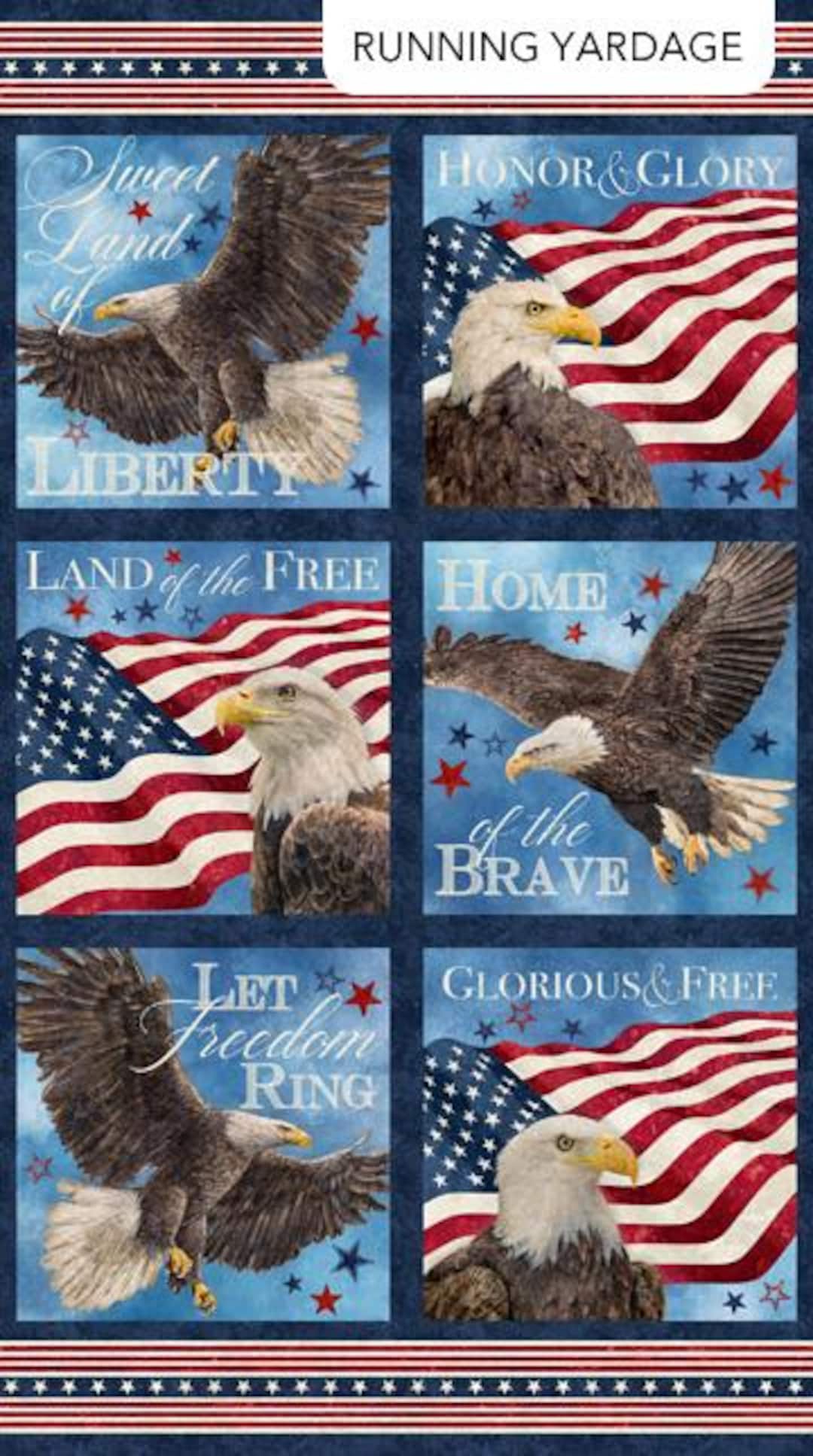 Panel Squares Fabric Patriotic Eagles Flag 24" by 44"northcott Quilt ...