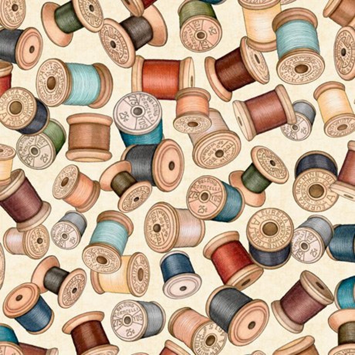 Fabric Sew Lovely Thread Spools Cream Cotton Quilt QT Yardage 28378 - Etsy
