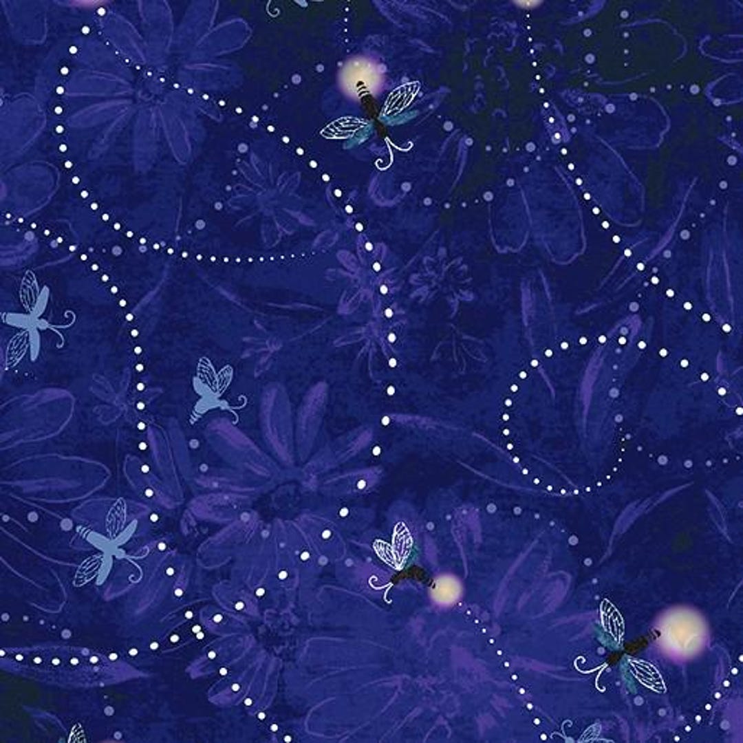 Fabric Silver Metallic Shimmering Twilight Purple Swirling Fireflies ...
