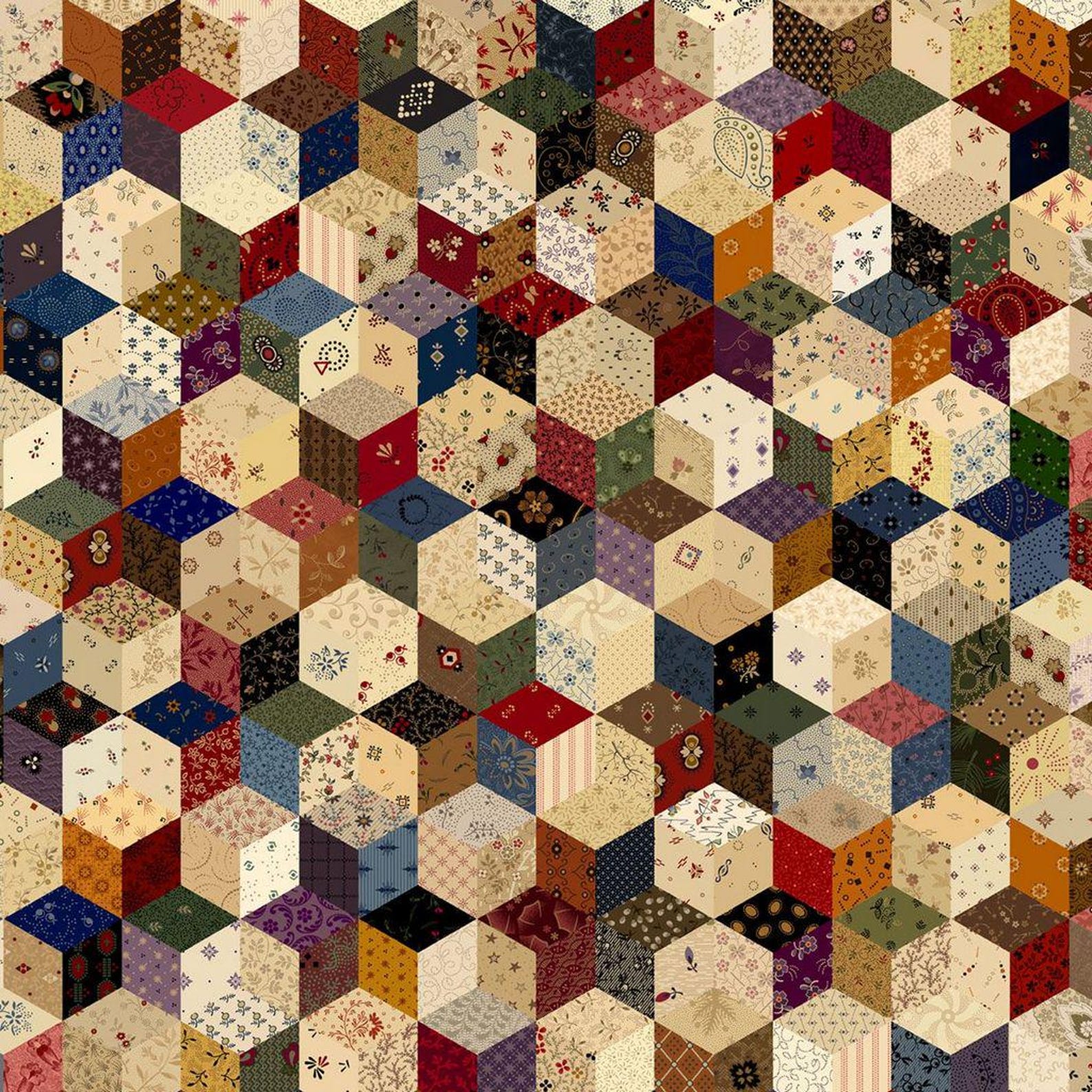 Fabric Cheater Print Patchwork Pam's Stars Earthtones Marcus Quilt ...