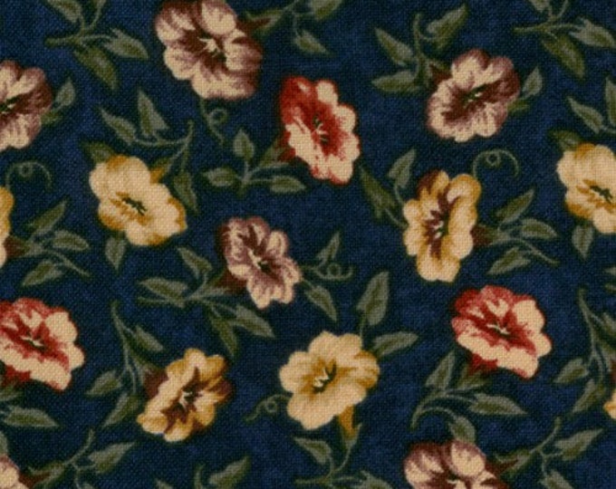 Fabric Flowers on Navy Blue Perennials Collection Kansas Troubles Moda ...
